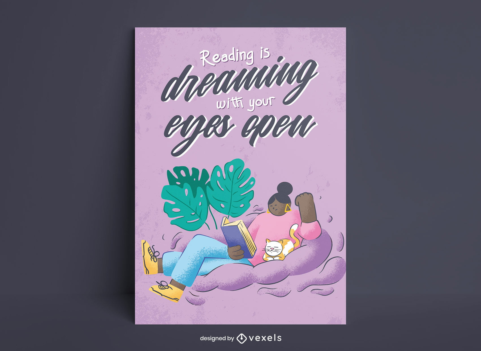 Reading Girl And Cat Poster Design Vector Download