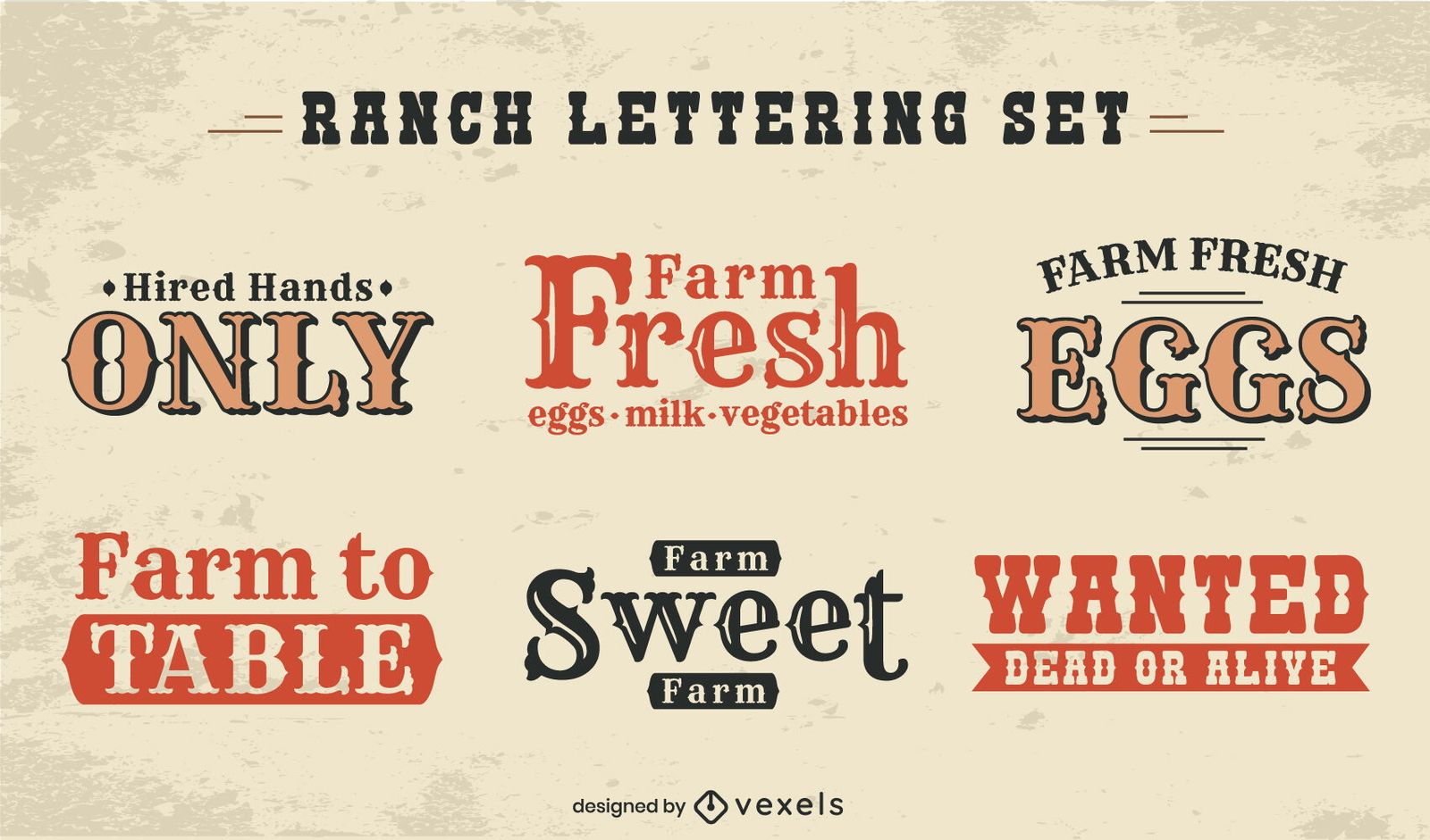 Farm Food Ranch Badge Lettering Set Vector Download
