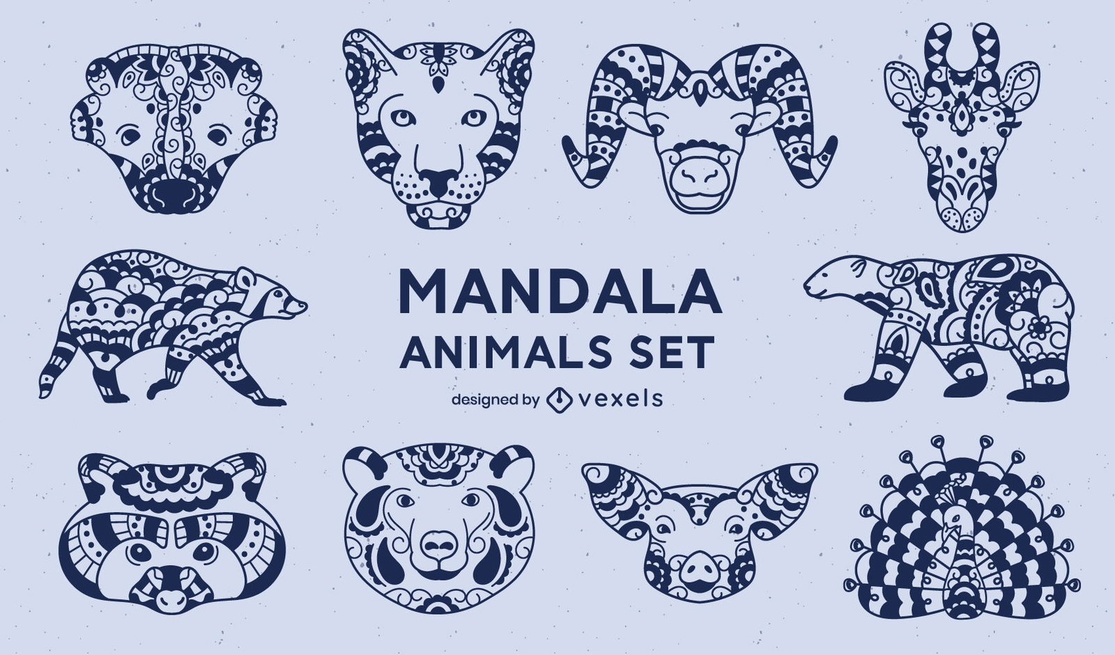 Animals In Mandala Style Set Vector Download