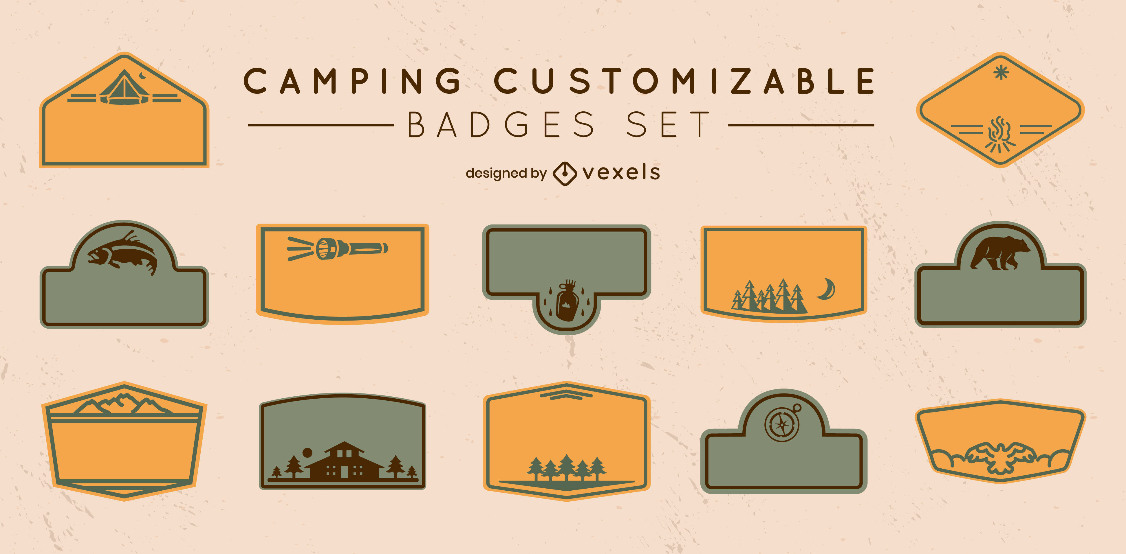 Camping Customizable Labels Filled Stroke Set Vector Download