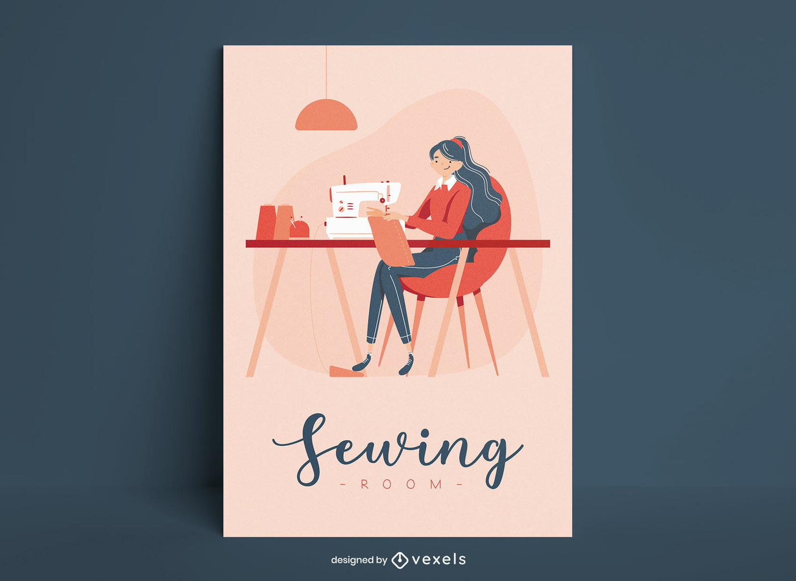 Seamstress And Sewing Machine Poster Vector Download