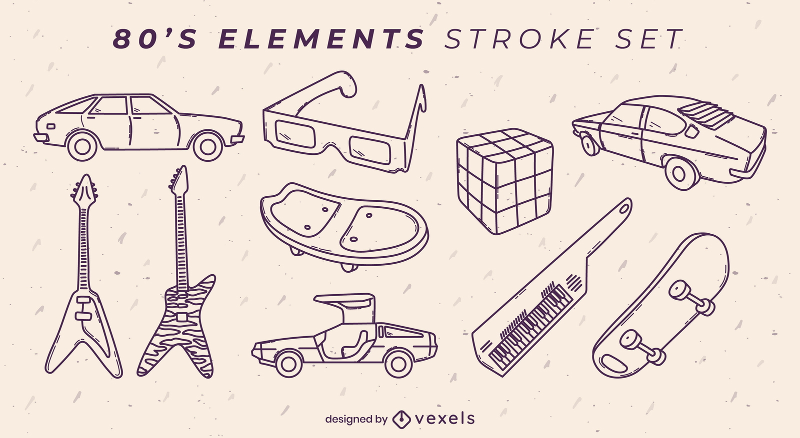 Retro 80s Set Of Elements Stroke Vector Download