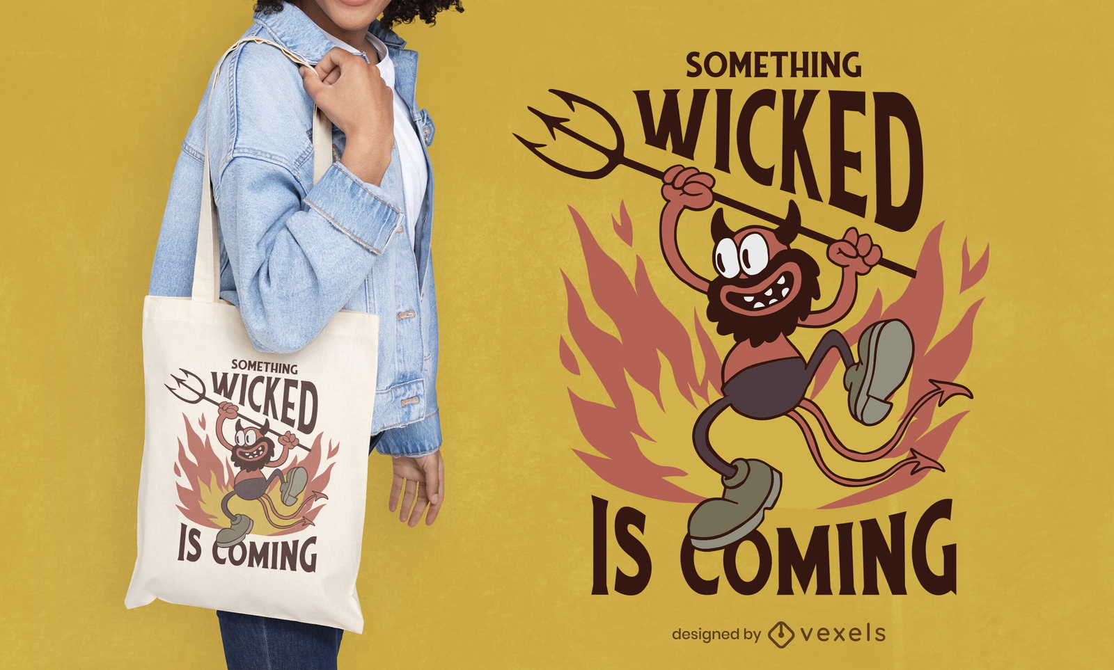 Halloween Retro Cartoon Devil Tote Bag Design Vector Download