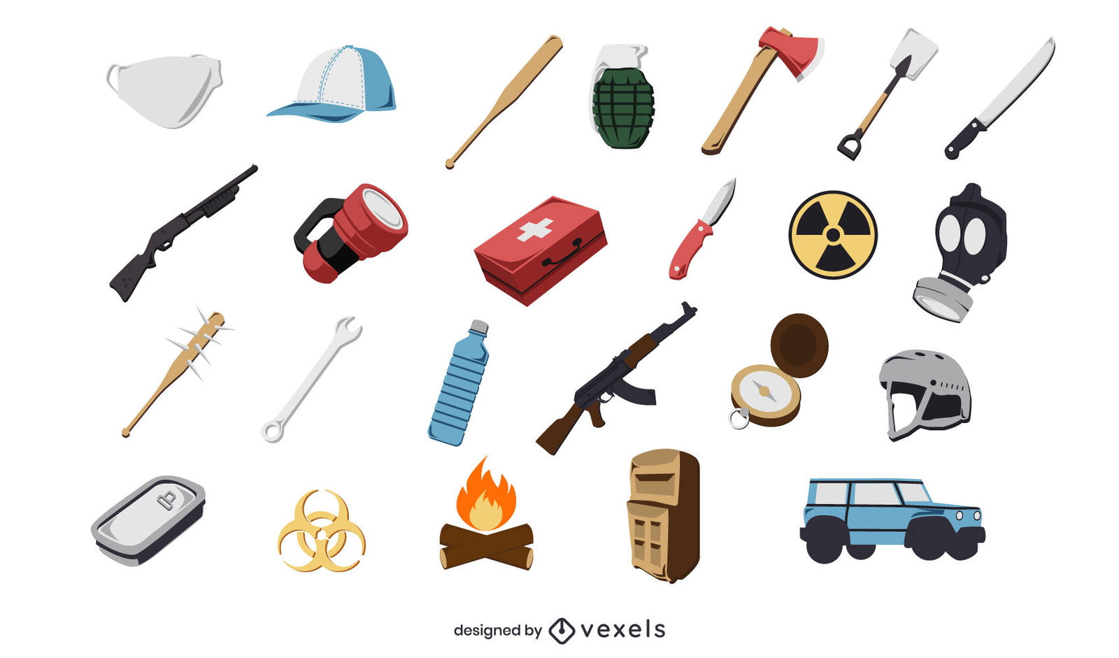 Nature Survival Weapons Icons Set Vector Download