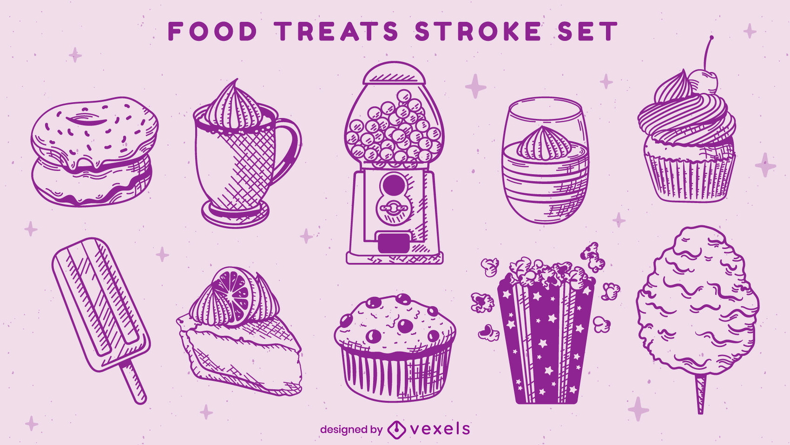 Dessert Sweet Food Stroke Set Vector Download