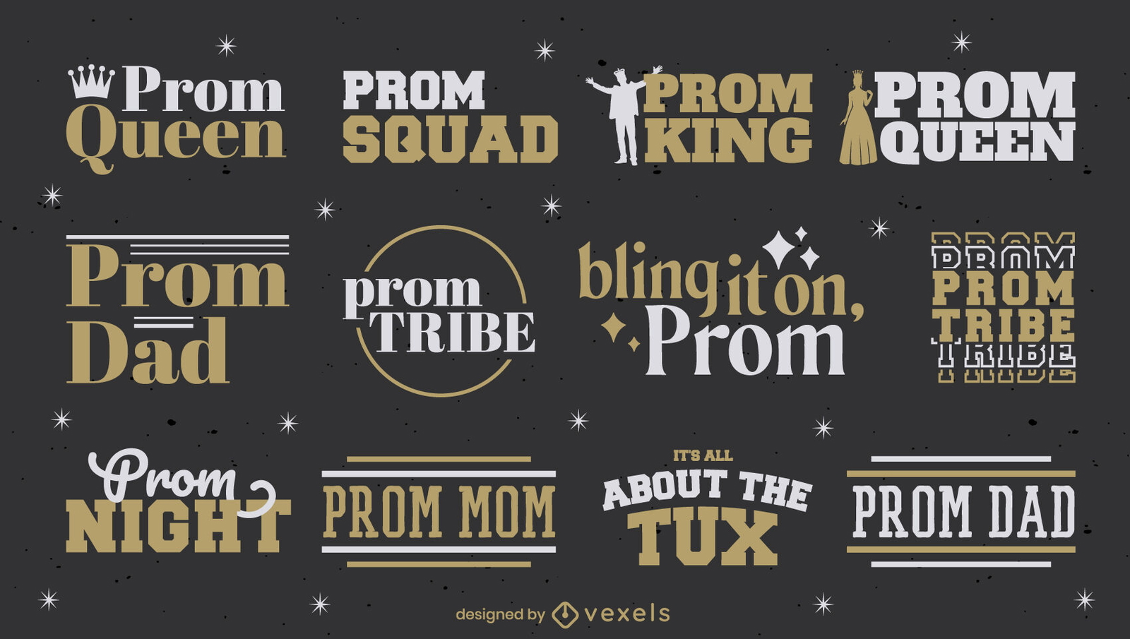 Prom High School Party Quote Badge Set Vector Download