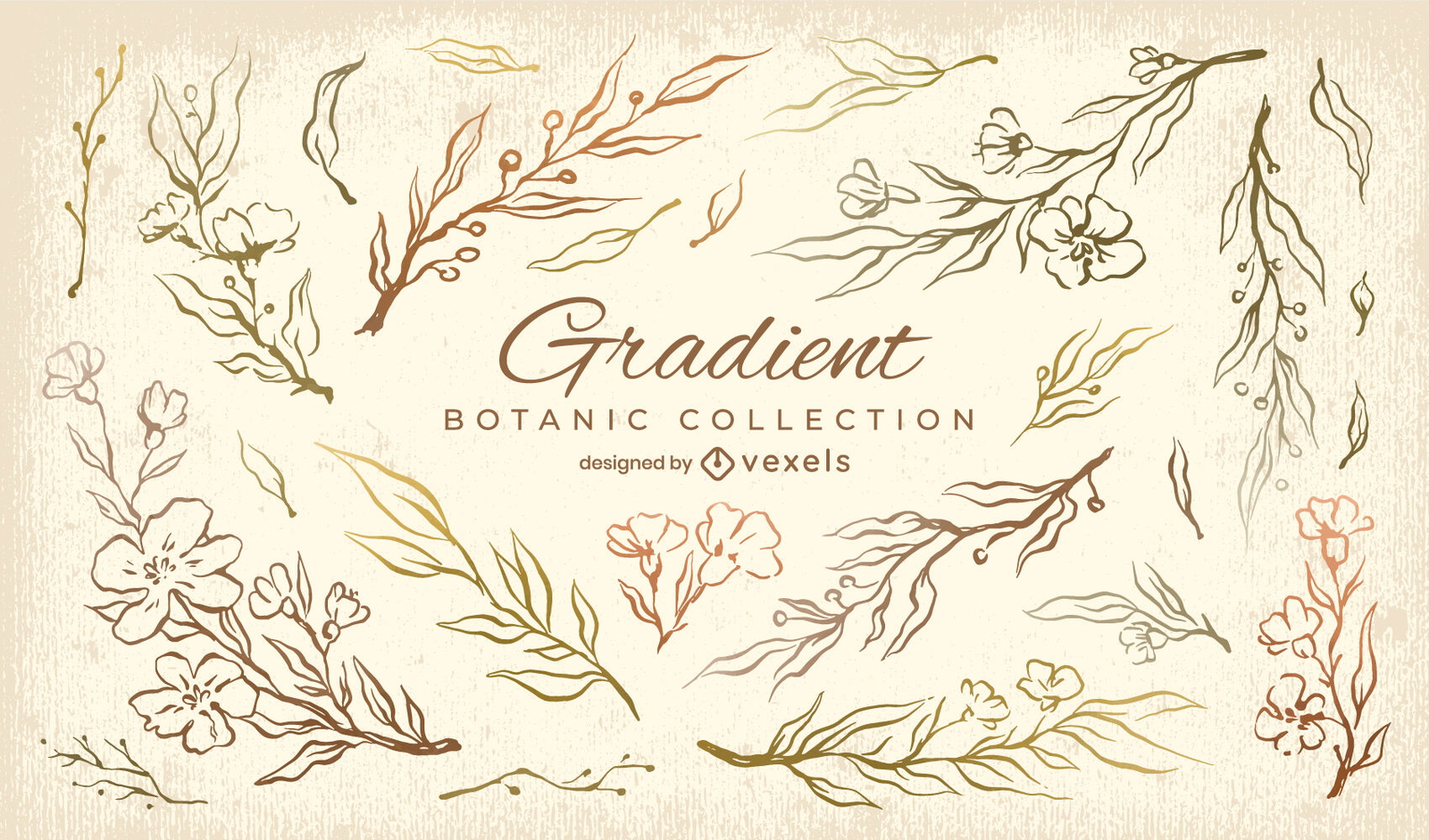 Leaves And Flowers Nature Gradient Set Vector Download