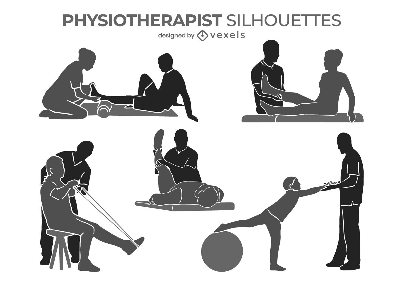 Physical Therapist Patients Cut Out Set Vector Download
