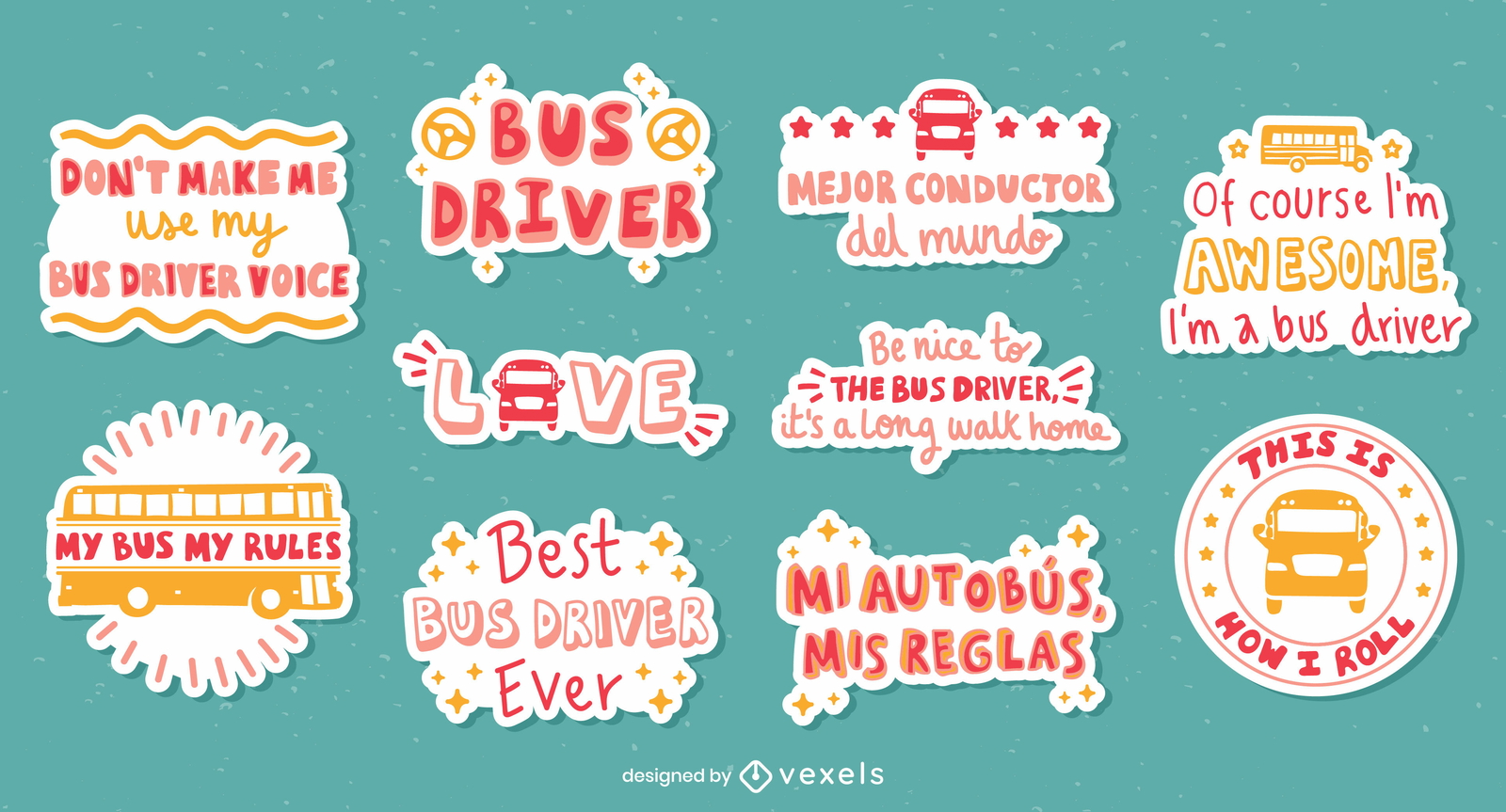 Bus Driver Set Of Lettering Stickers Vector Download