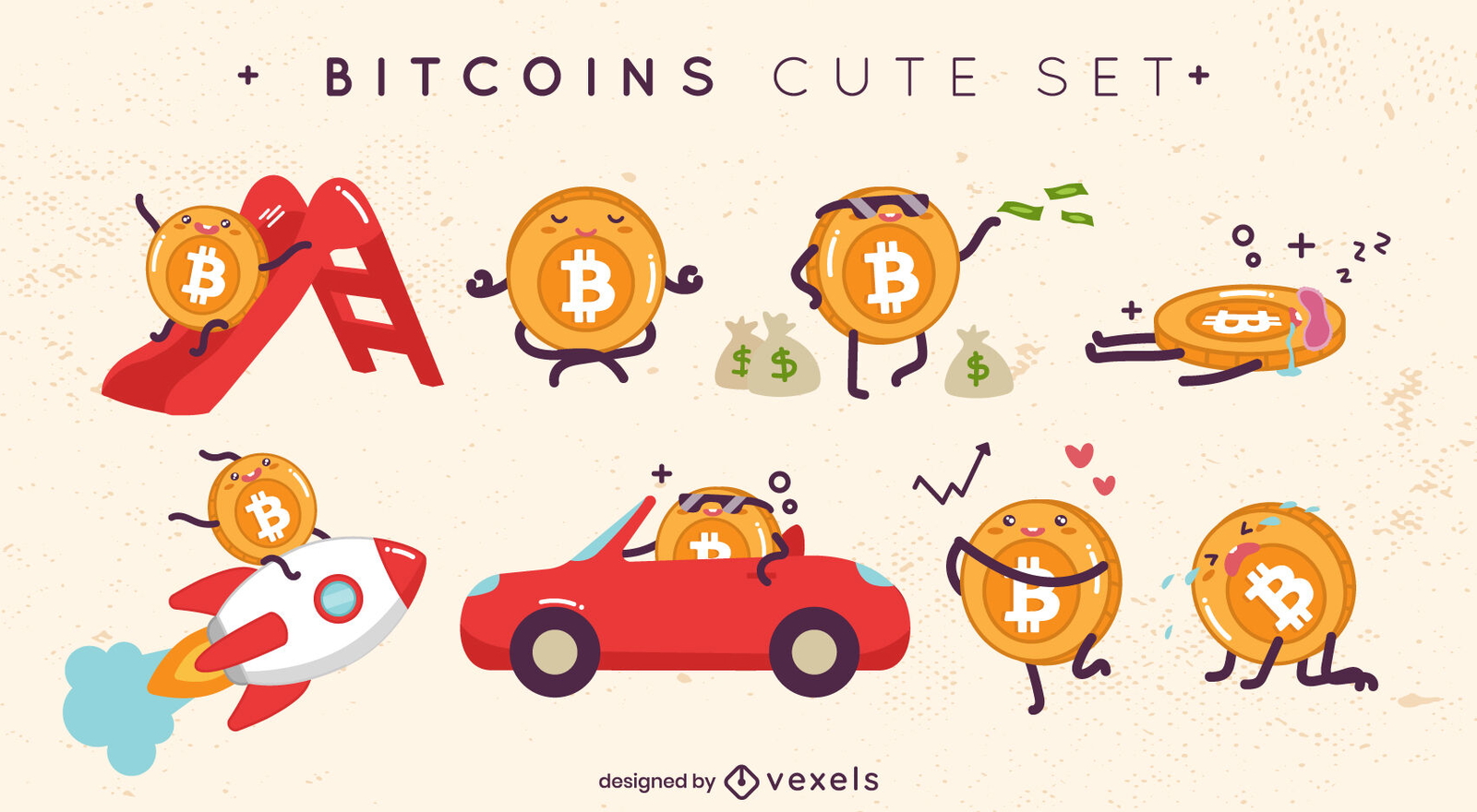 Coin Cute Characters Set Vector Download