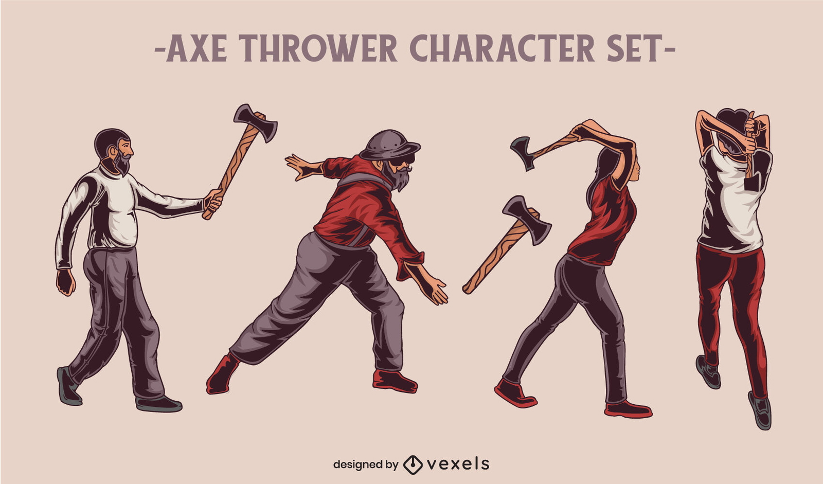 Axe Weapon Throwing Hobby Character Set Vector Download