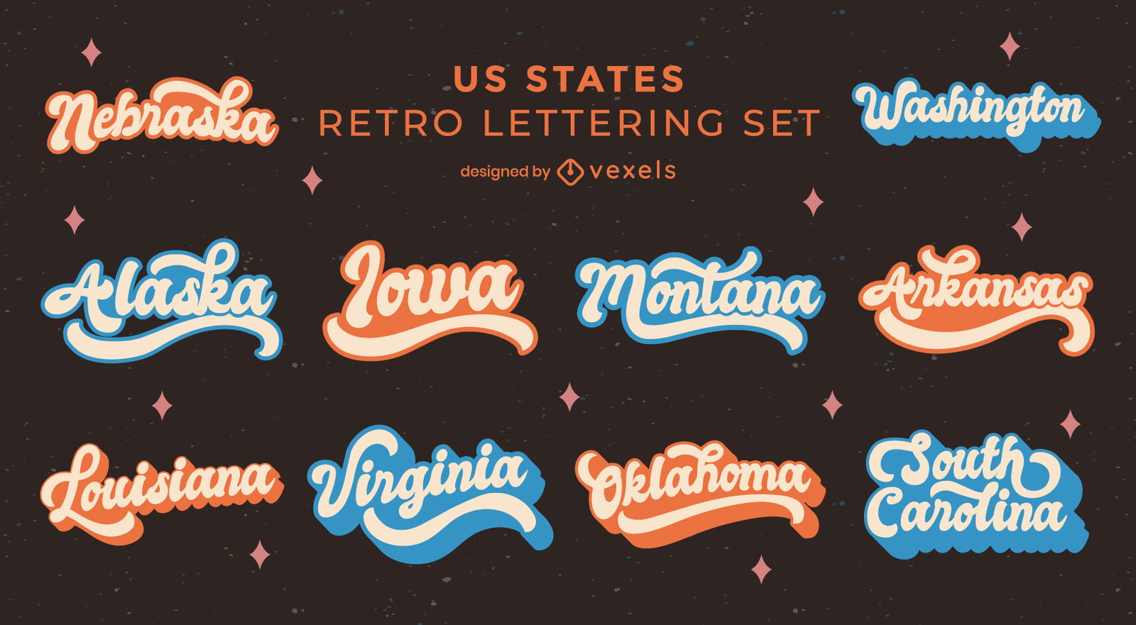 US States Retro Lettering Set Vector Download