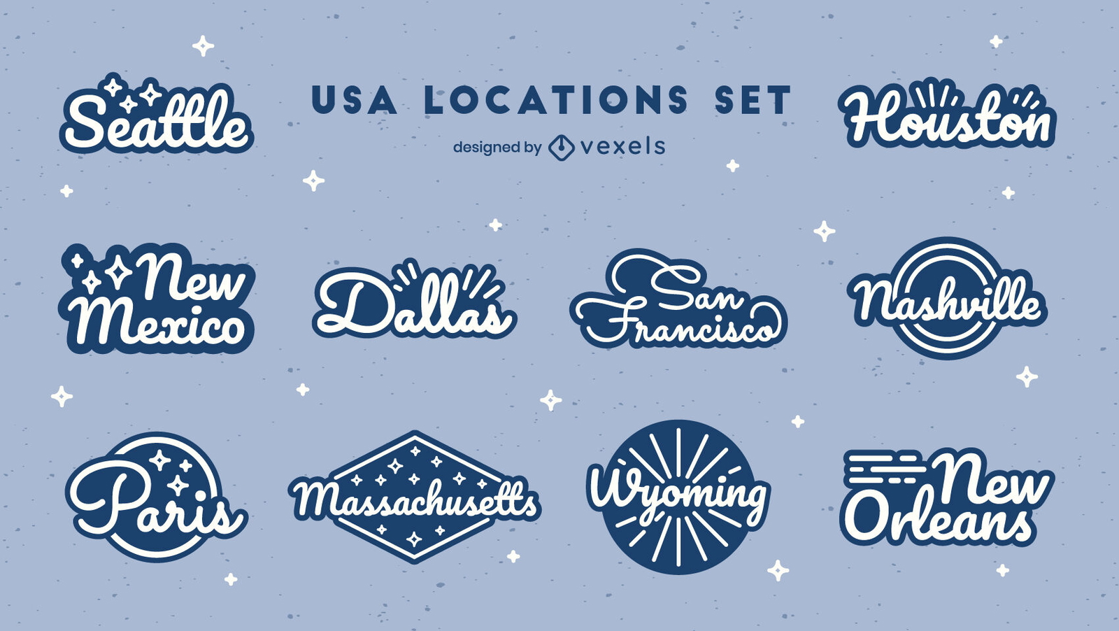 US States Lettering Badges Set Vector Download