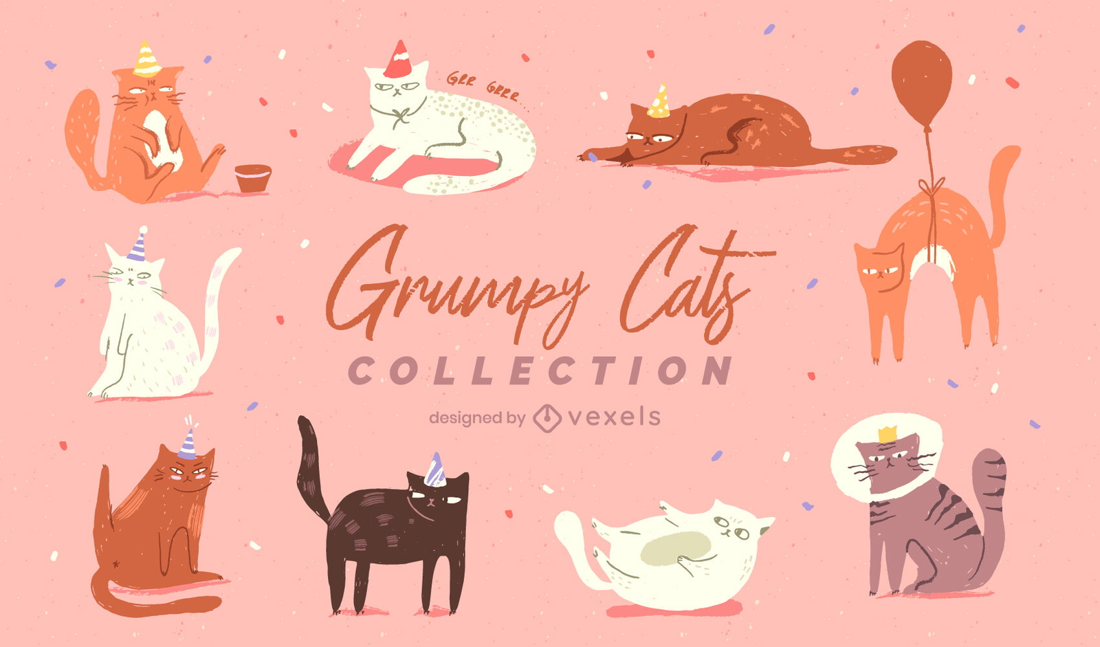 Pretentious Cats Illustration Set Vector Download