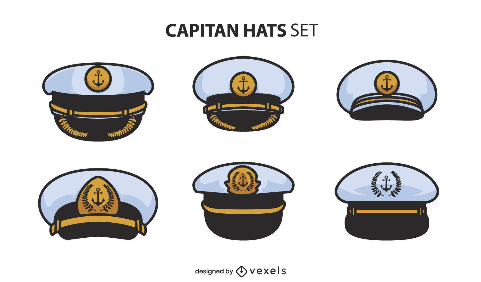 Captain Color Stroke Set Of Hats Vector Download