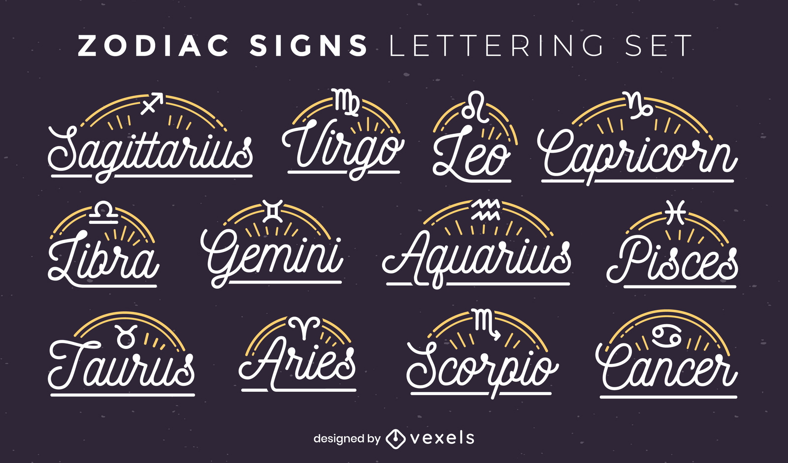 Zodiac Signs Simple Lettering Badges Set Vector Download