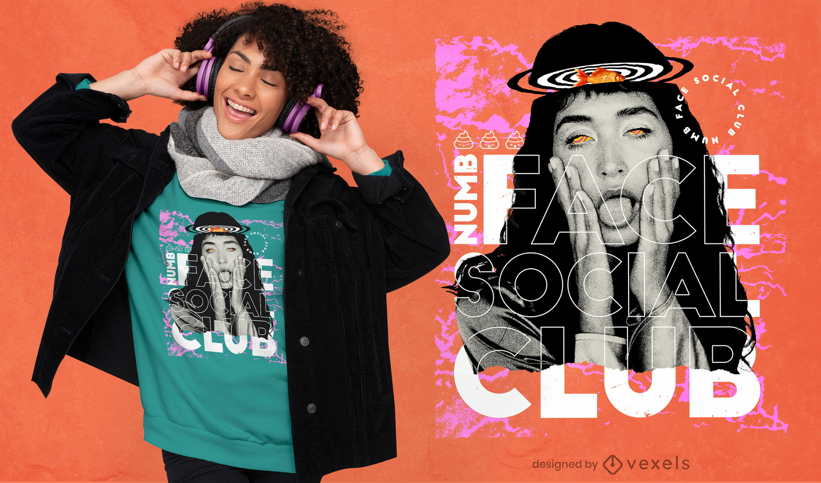 Numb Face Girl Collage Psd T-shirt Design PSD Editable Template