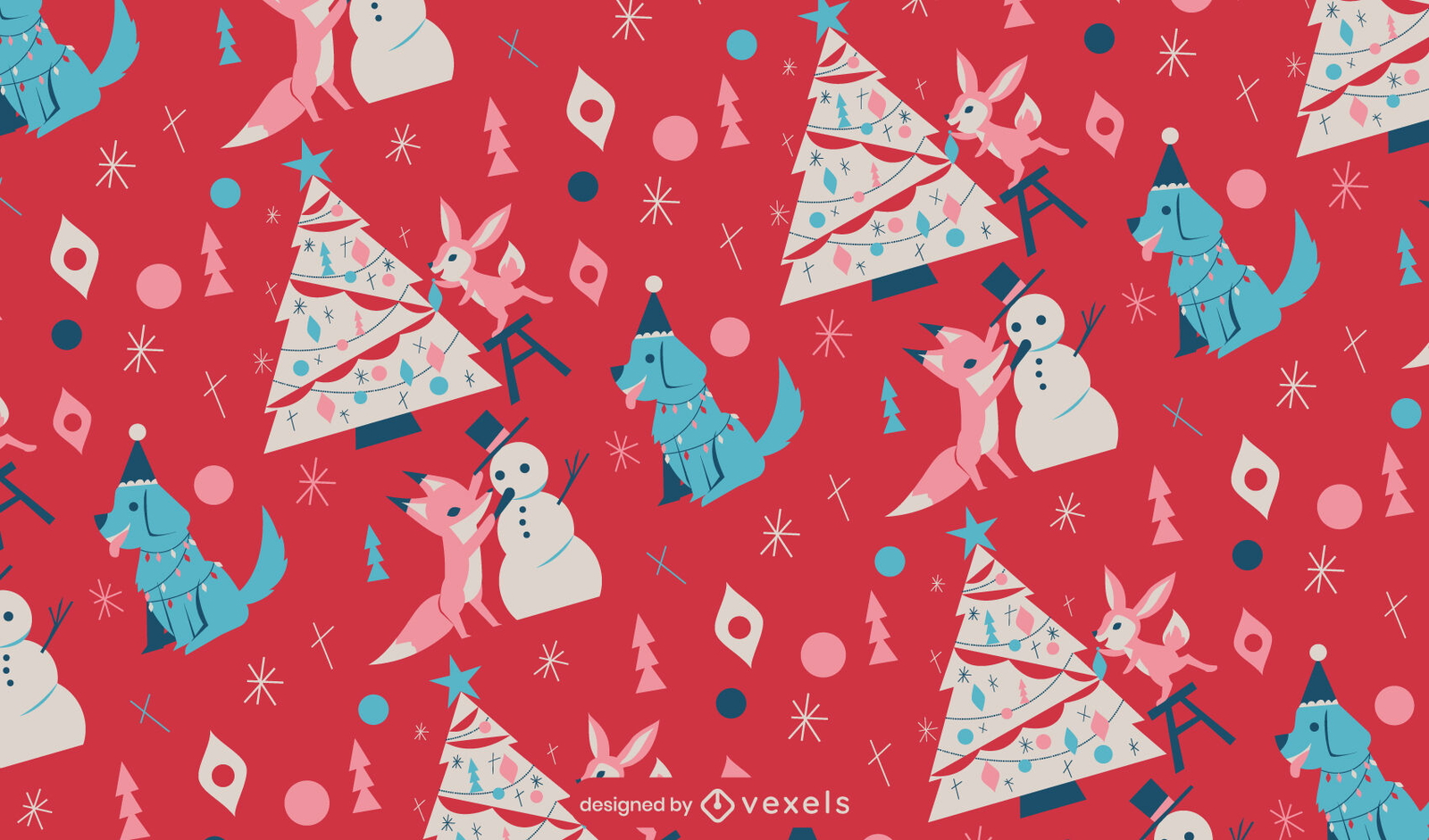 Christmas Tree Animals Pattern Design Vector Download