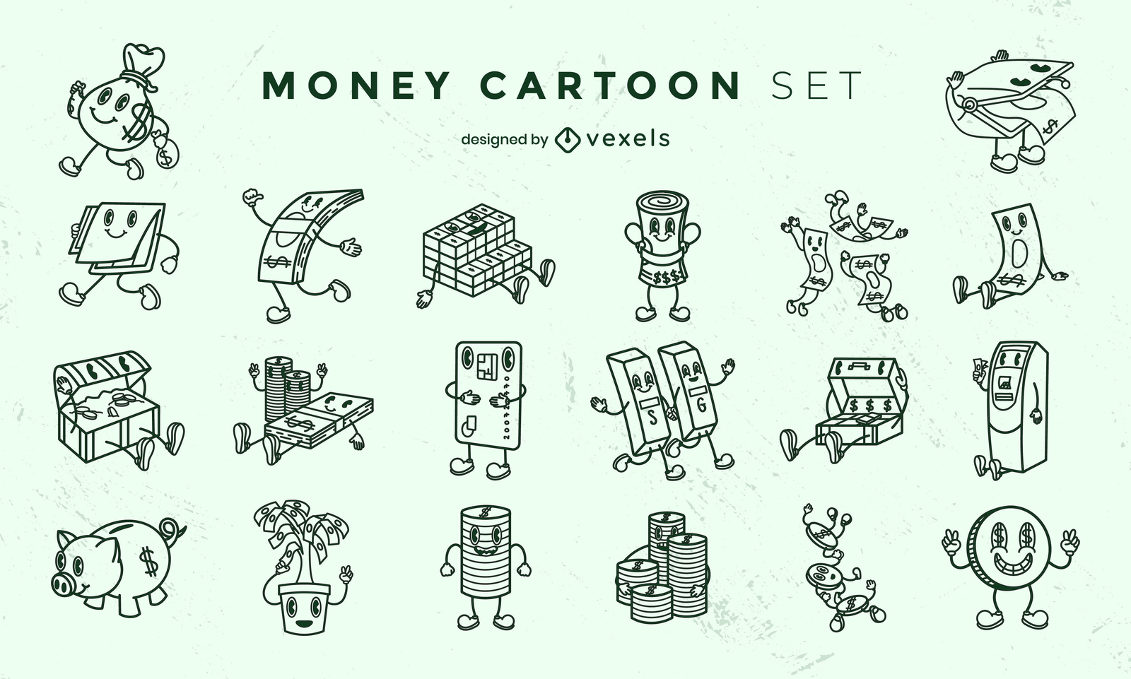 Retro Cartoon Stroke Money Characters Vector Download