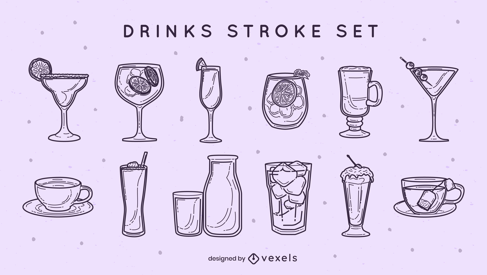 Cocktails And Soft Drinks Stroke Set Vector Download