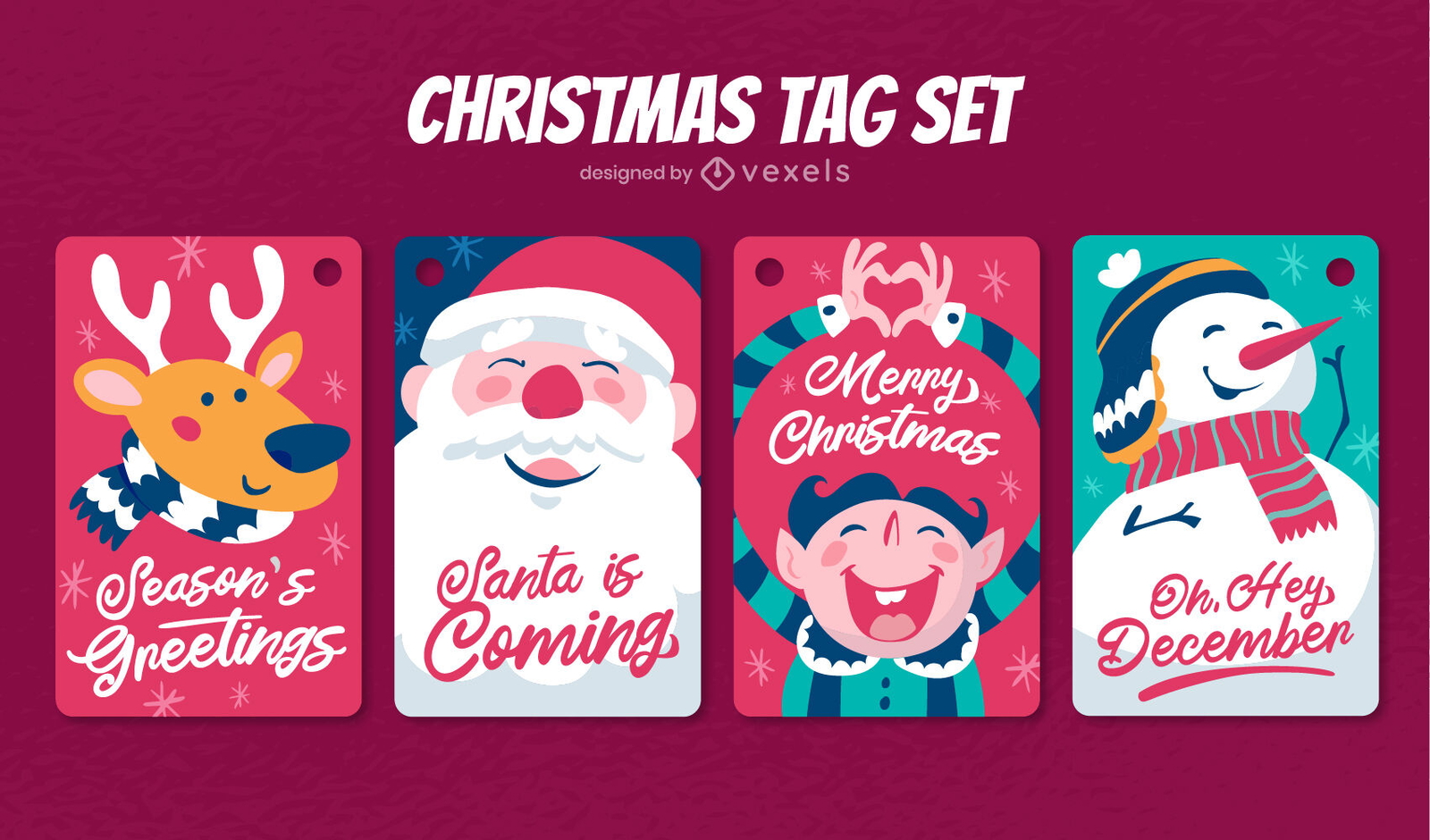 Christmas Holiday Character Tags Set Vector Download