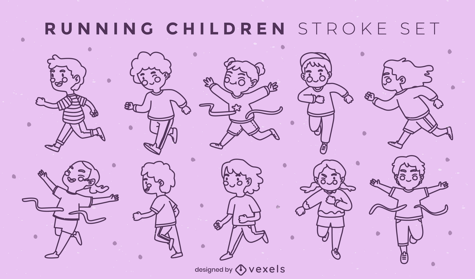 Children Characters Running Stroke Set Vector Download