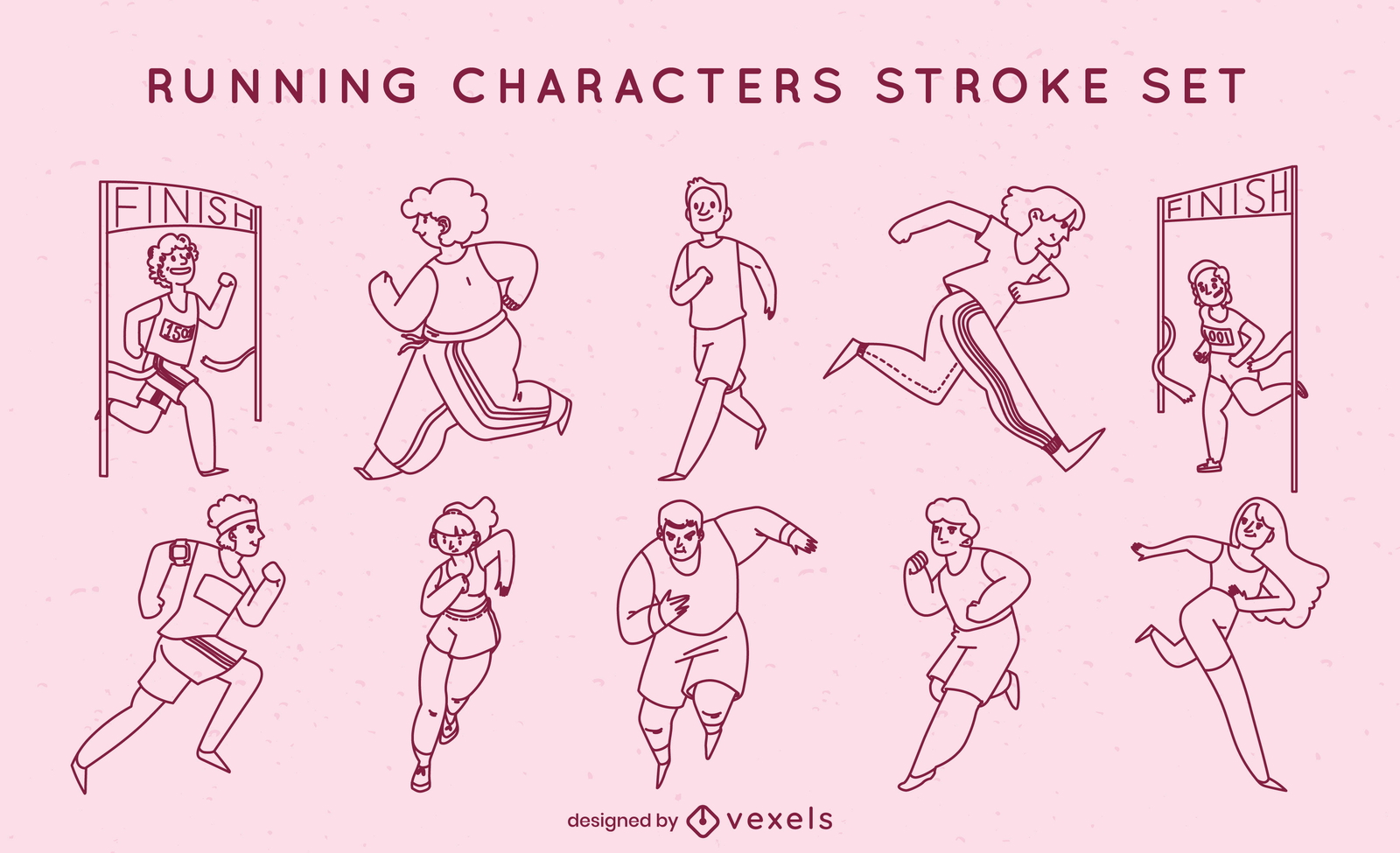 People Running Track Stroke Character Set Vector Download