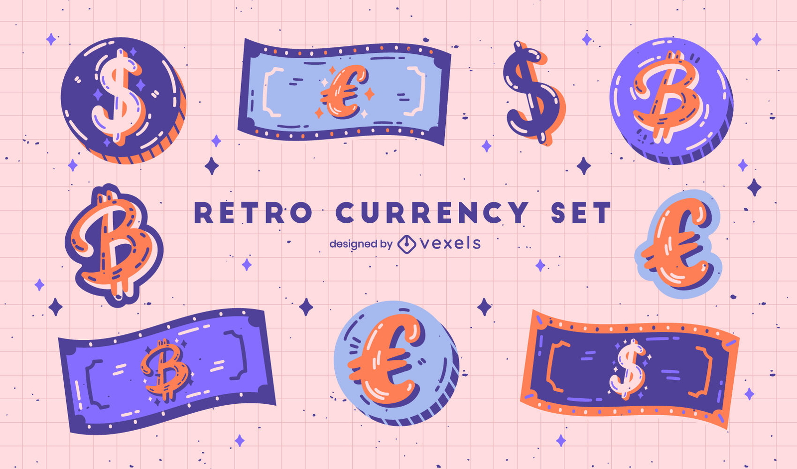 Bills And Coins Money Payment Retro Set Vector Download