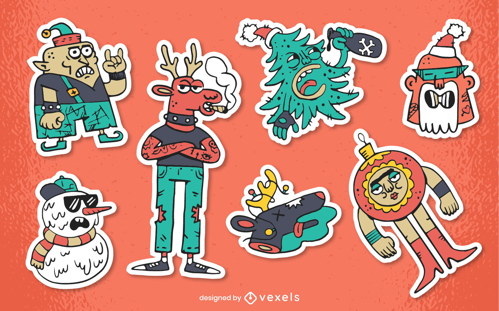 Anti Christmas Cartoon Characters Sticker Set Vector Download