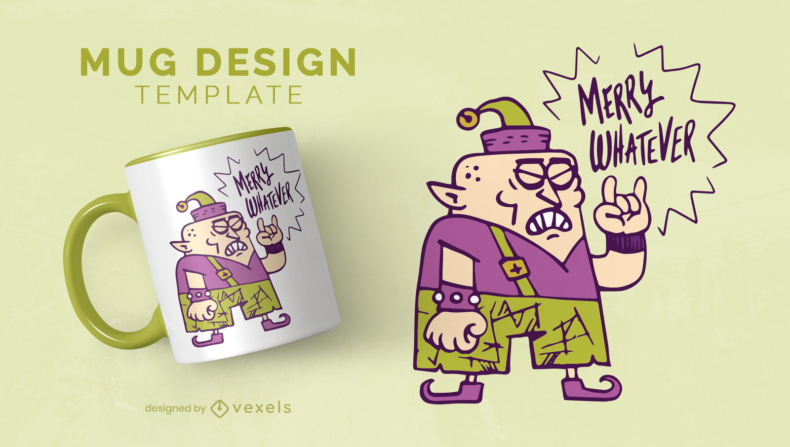 Punk Christmas Elf Character Mug Design Vector Download