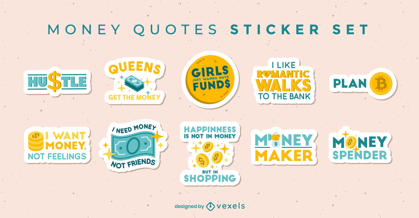 Money Quotes Sticker Elements Set Vector Download