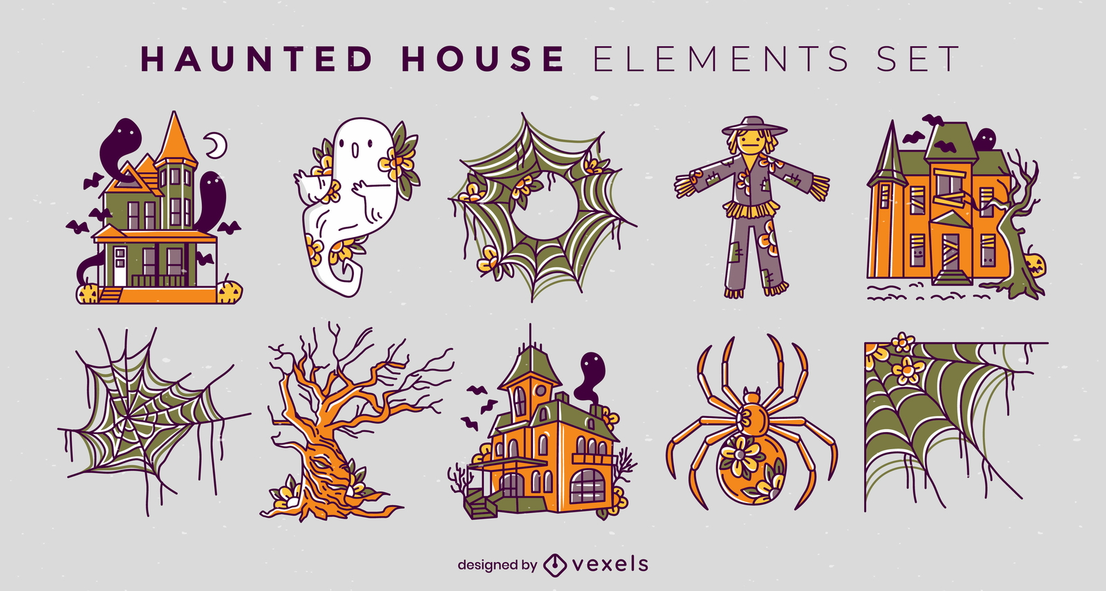 Haunted House Color Stroke Set Vector Download