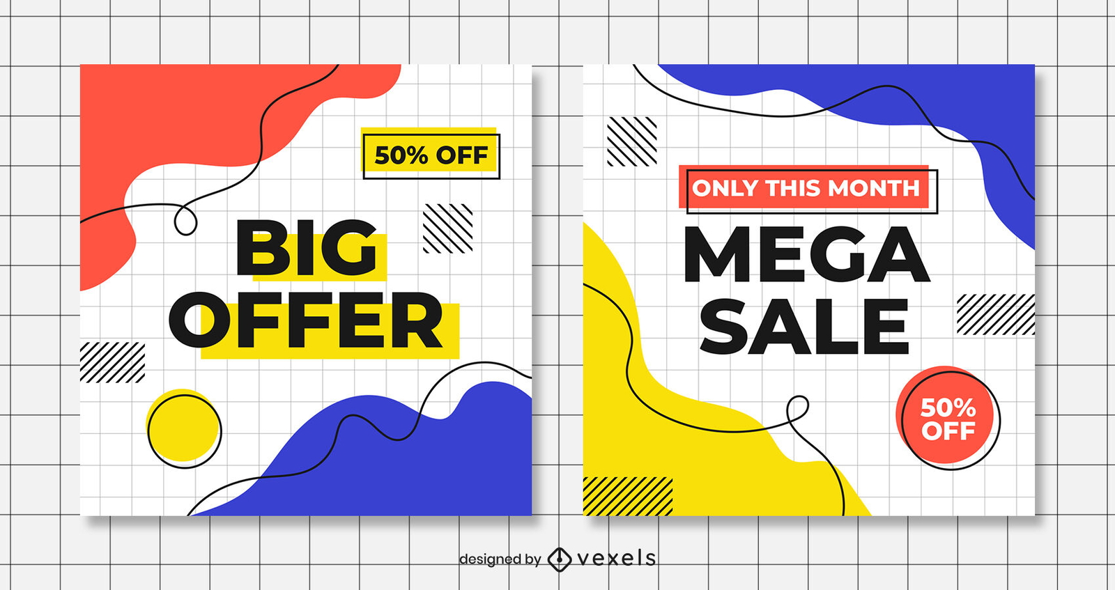 Flat Red Yellow And Blue Instagram Post Template PSD Editable Template