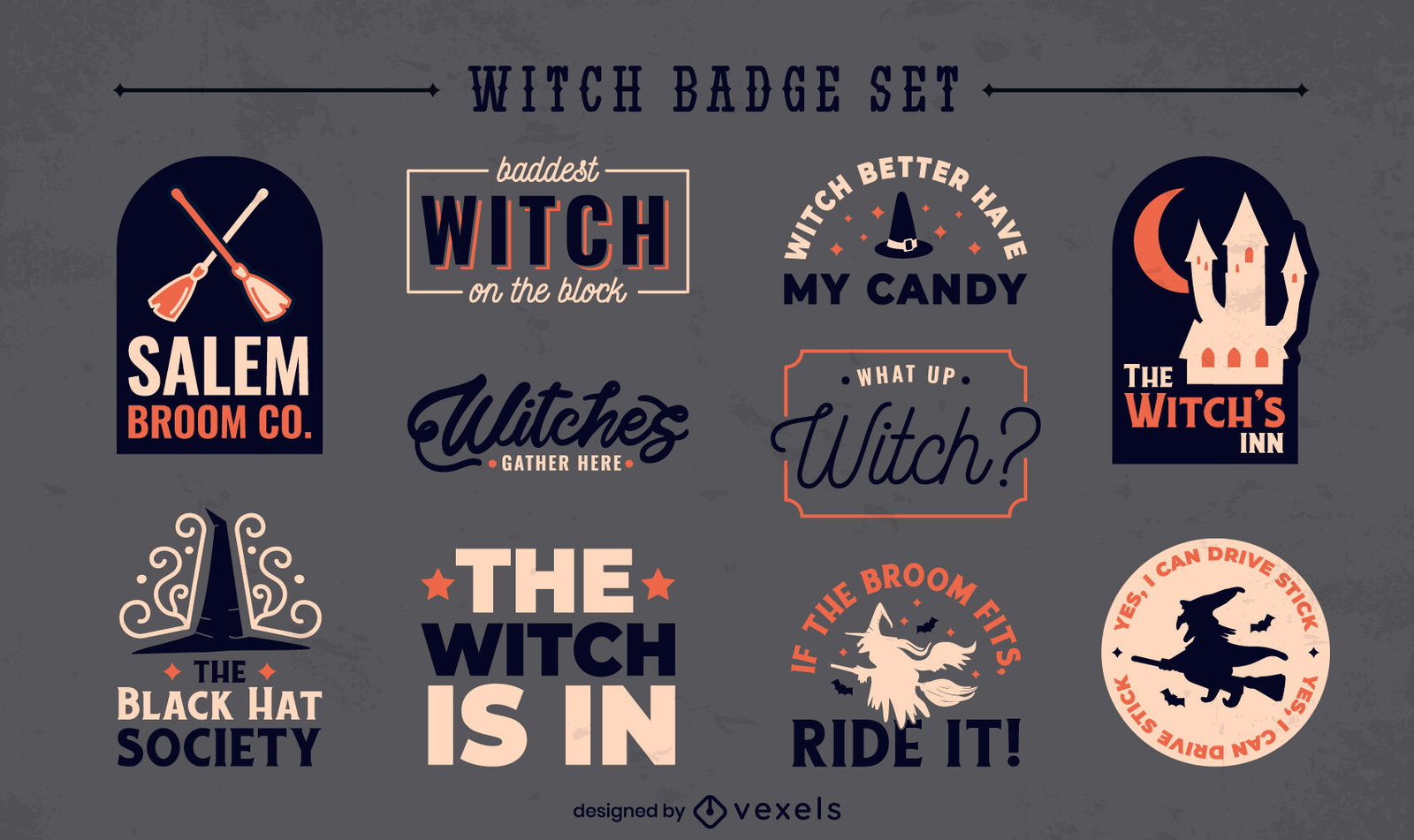 Witch Quotes Badges Collection Flat Vector Download
