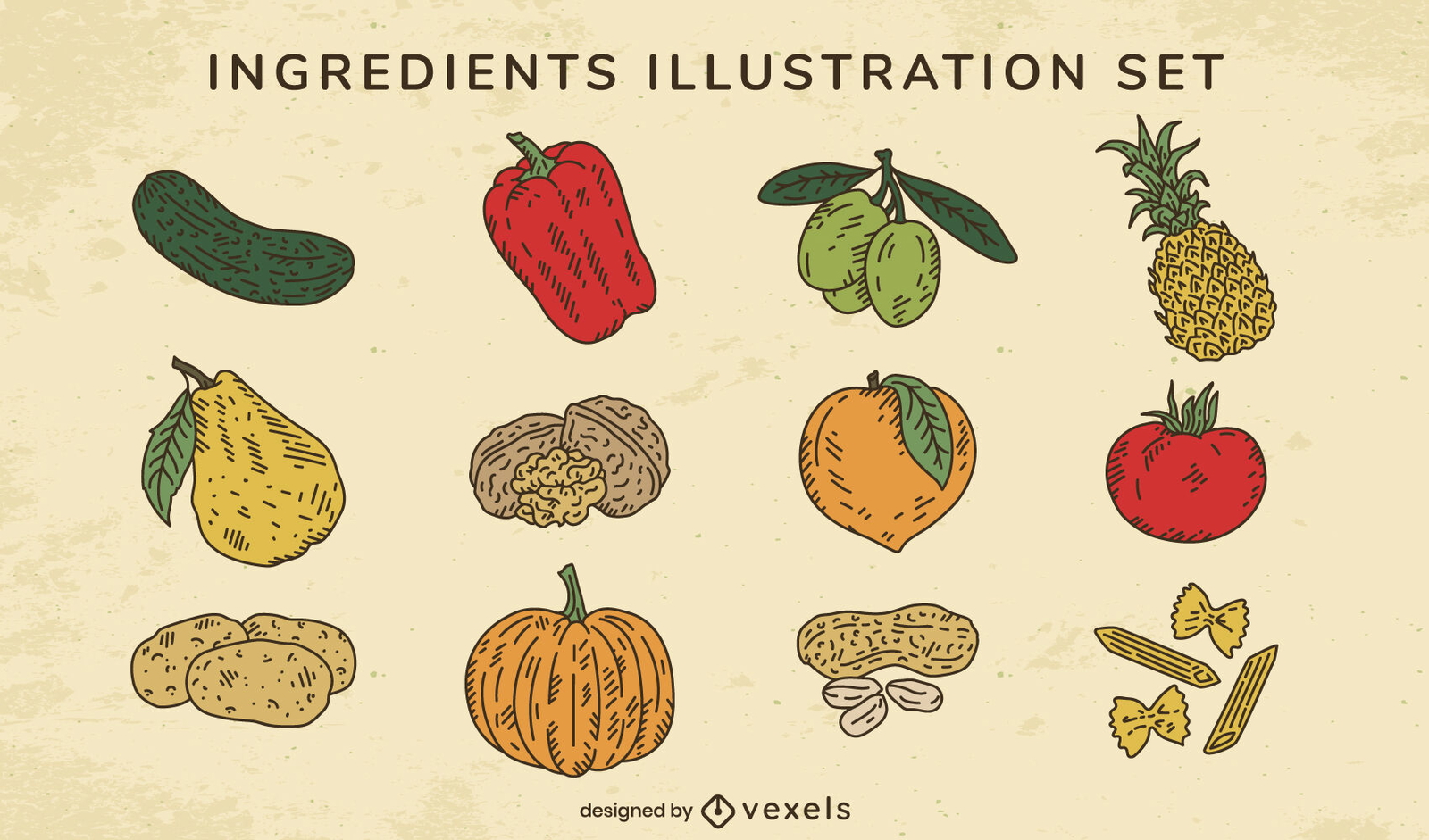 Vegetables And Fruits Cooking Ingredients Set Vector Download