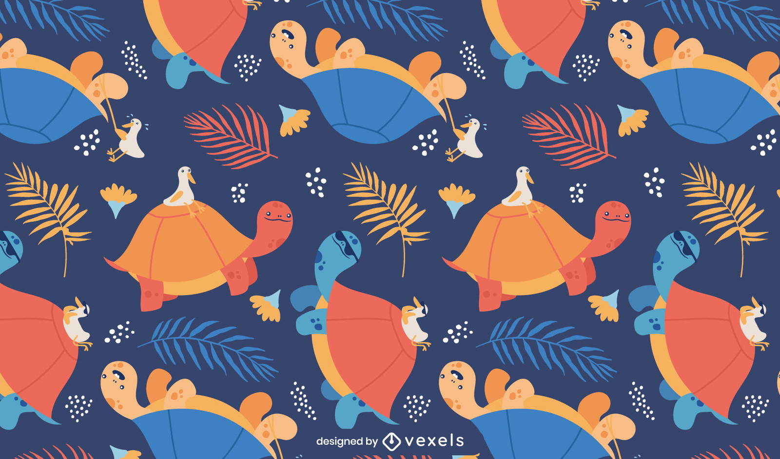 Land Turtle Animals Pattern Design Vector Download