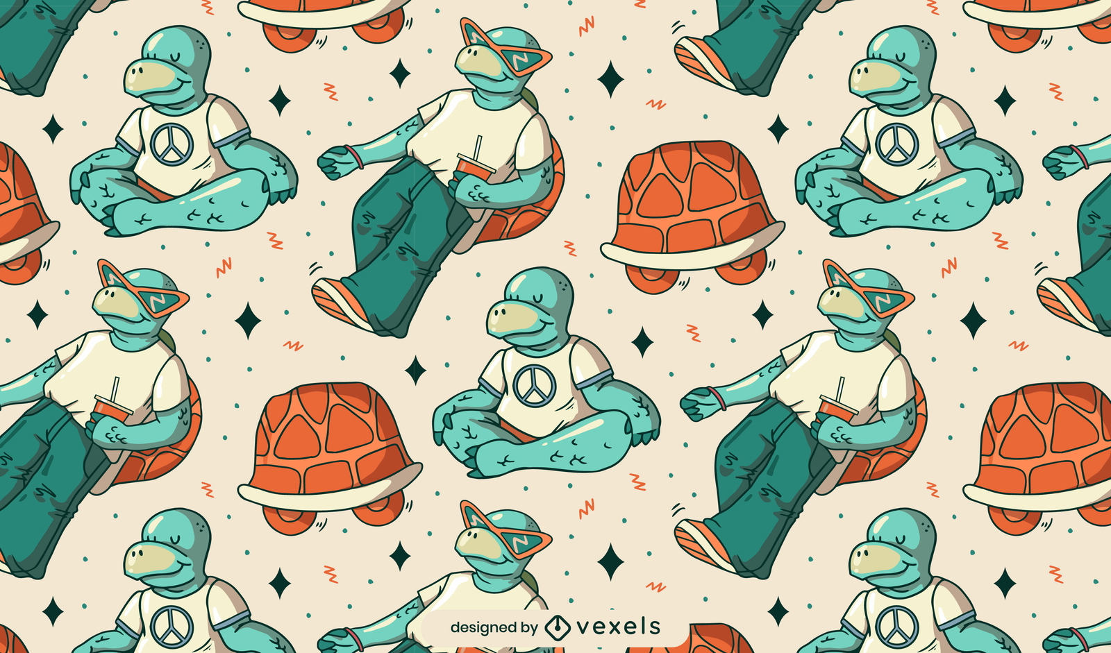 Cartoon Turtle Characters Pattern Design Vector Download