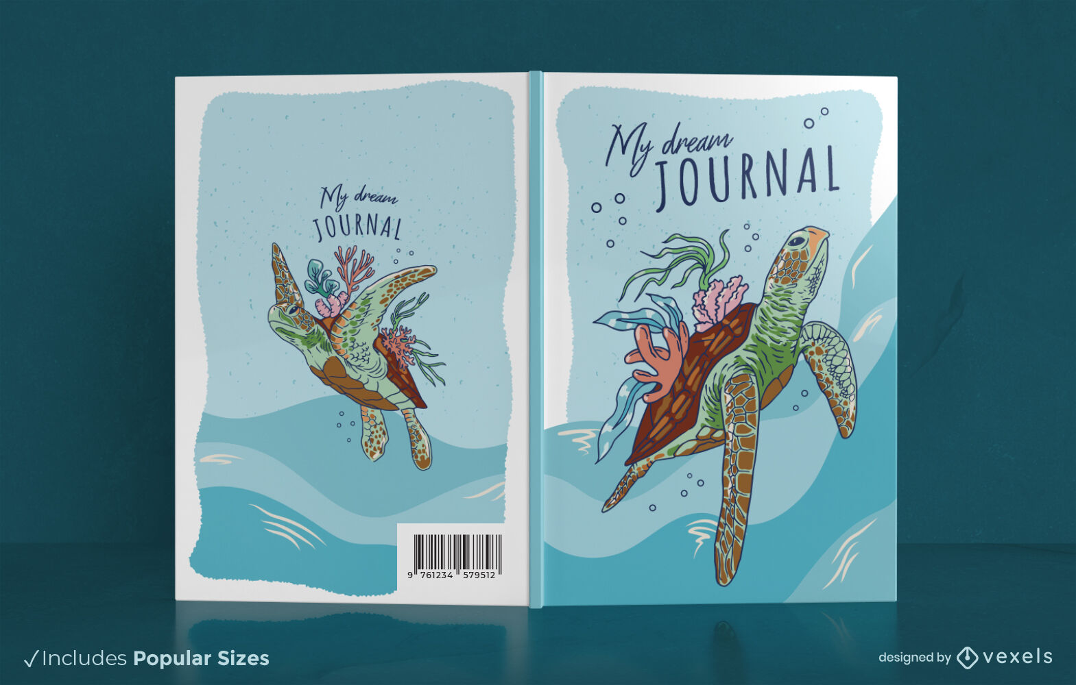 Turtle Swimming Dream Journal Cover Design Vector Download