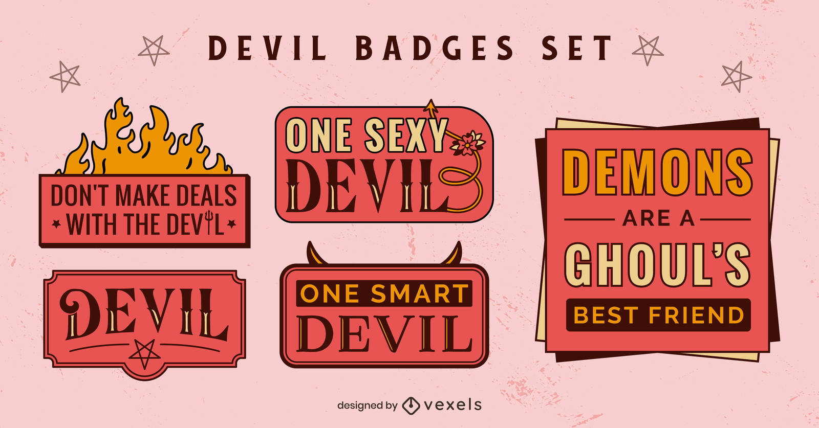 Devils And Demons Satanic Hell Badge Set Vector Download