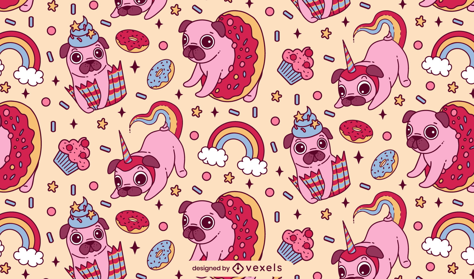 Cute Pug Pattern Design Vector Download