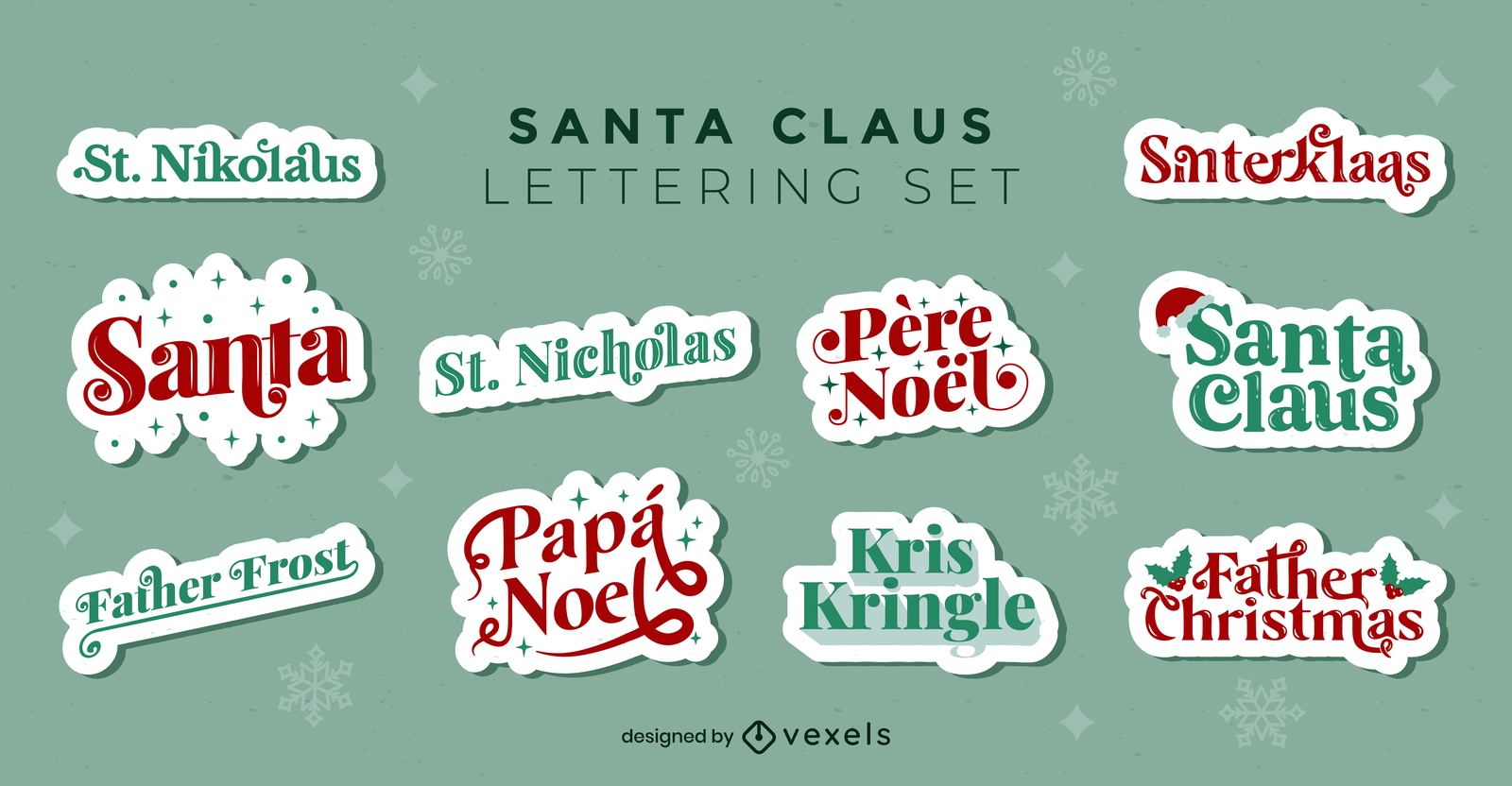 Santa Claus Christmas Lettering Set Vector Download