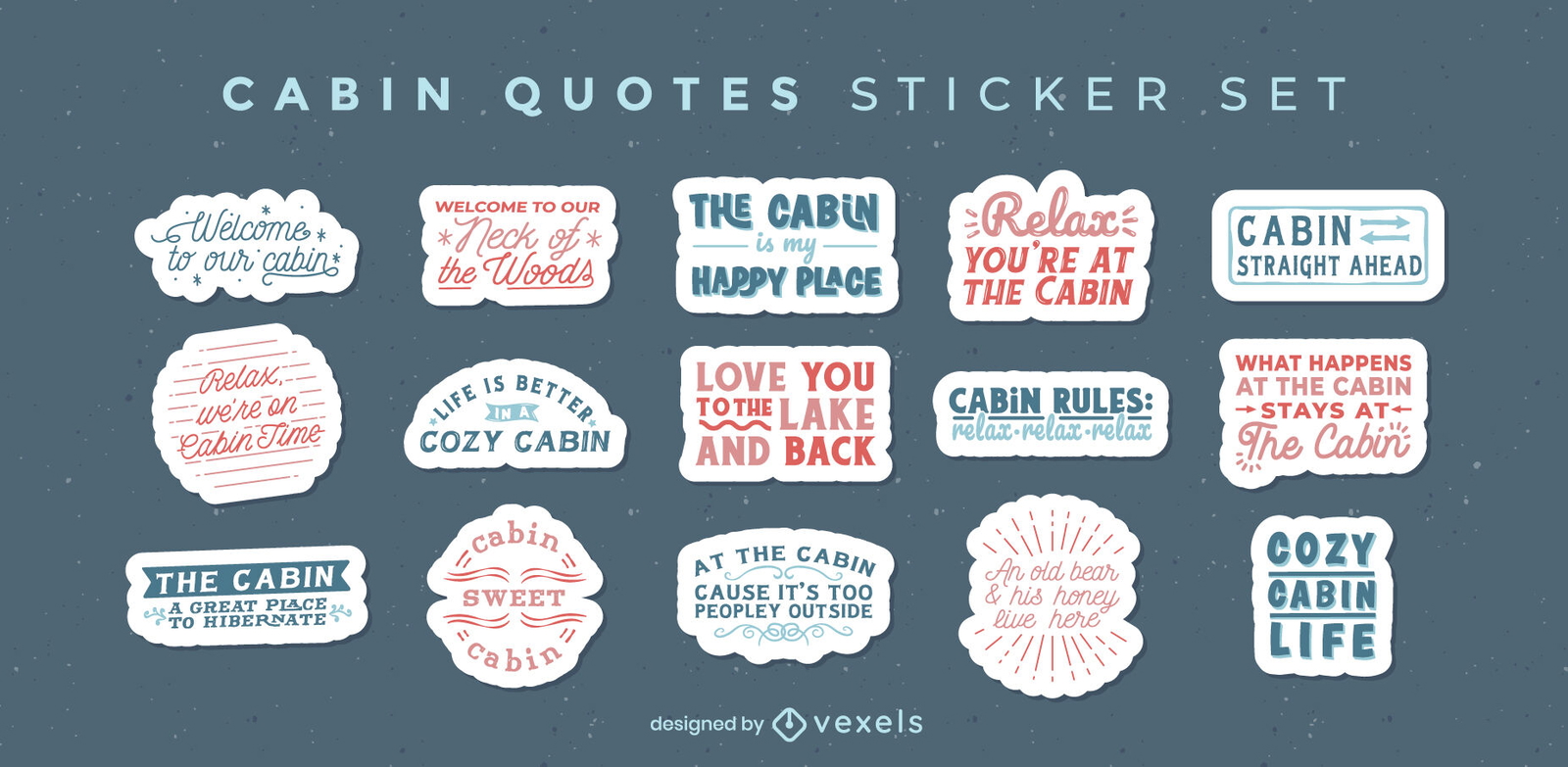 Cabin Houses Letterings Sticker Set Vector Download
