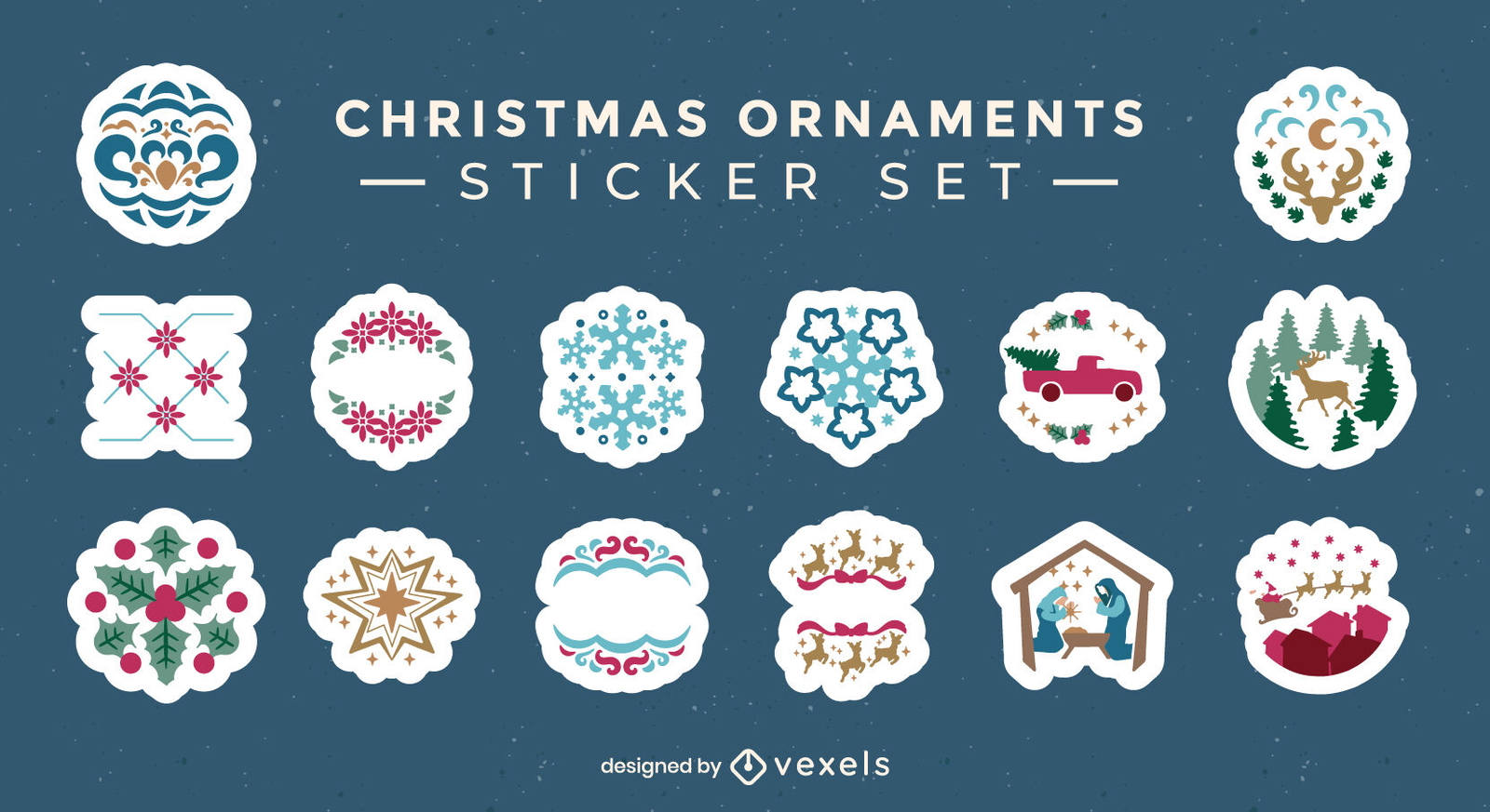 Christmas Holiday Decorations Sticker Set Vector Download