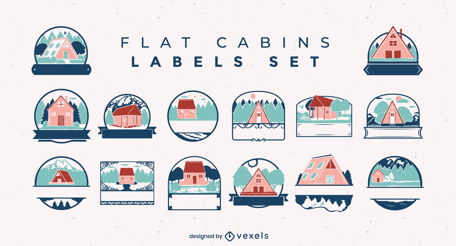Camping Cabin Houses Flat Label Set Vector Download