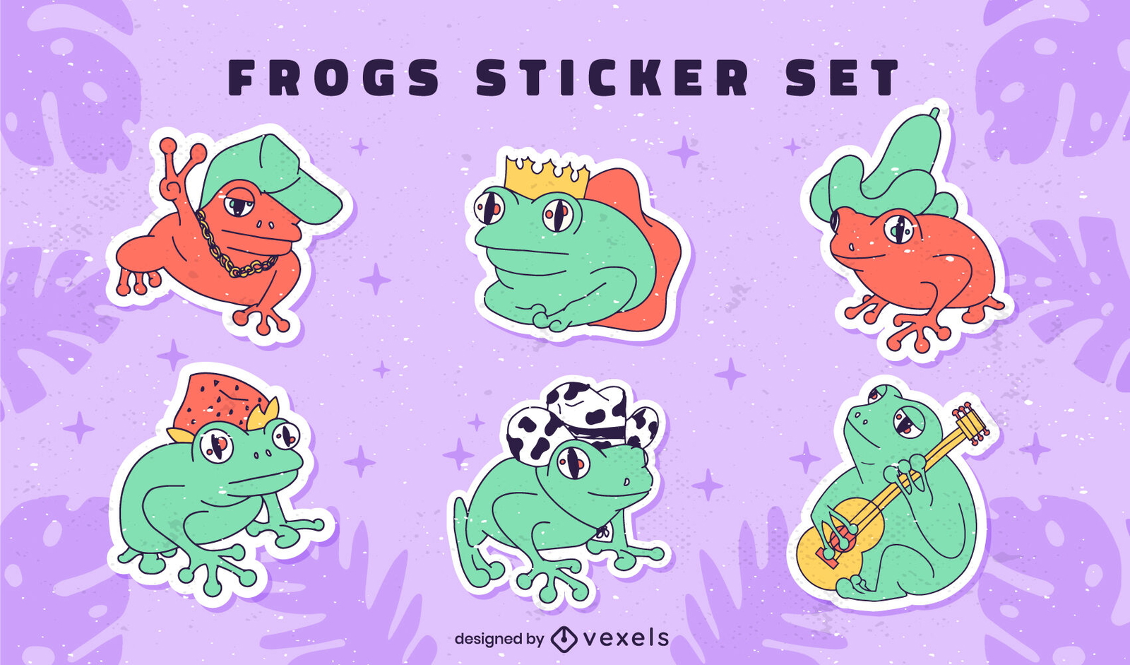 Funny Frogs Stickers Set Vector Download