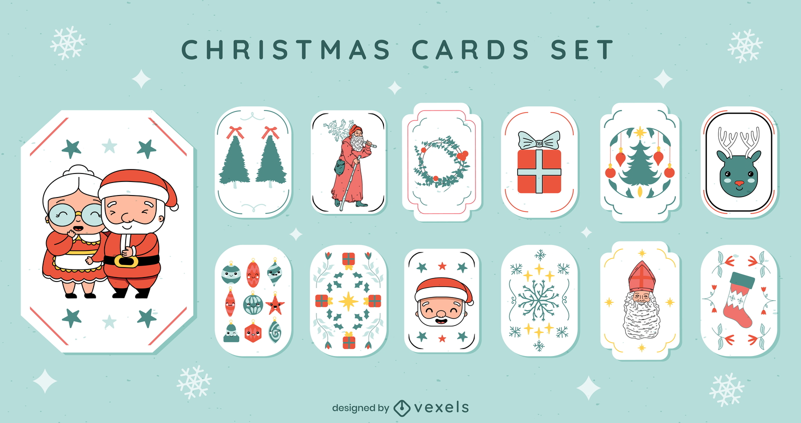 Cute Christmas Cards Simple Set Vector Download