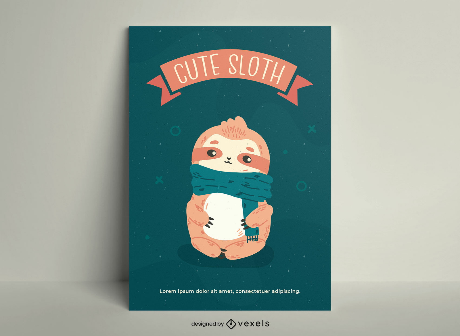 Cute Sloth Animal With Scarf Poster Template Vector Download