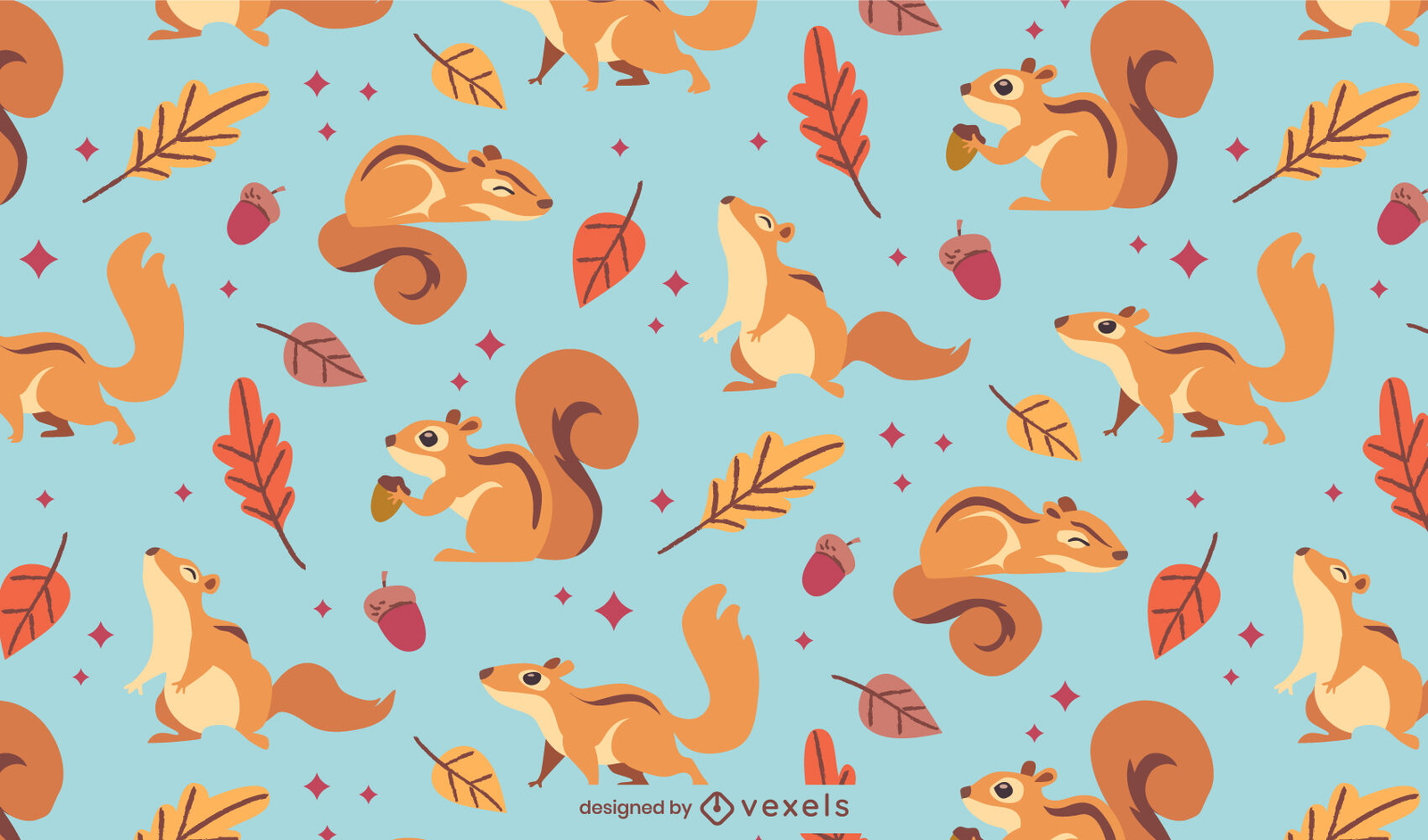 Squirrel With Autumn Leaves Pattern Design Vector Download