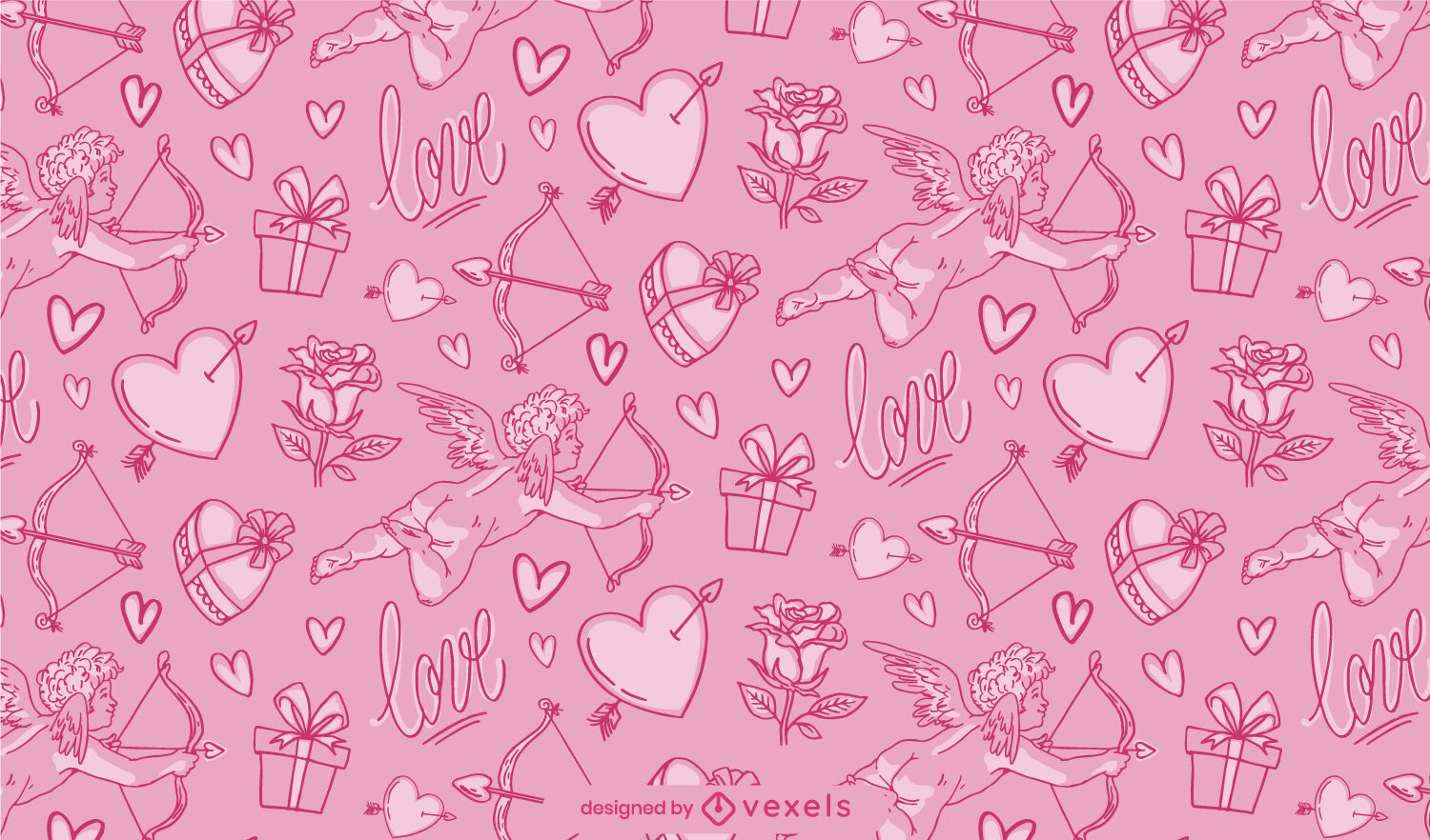 Valentines Day Cupid And Hearts Pattern Design Vector Download