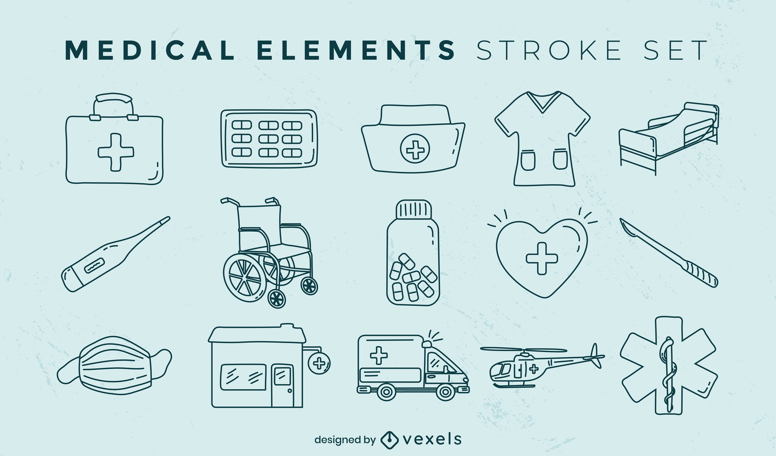 Medical Equipment Doctor Elements Stroke Set Vector Download